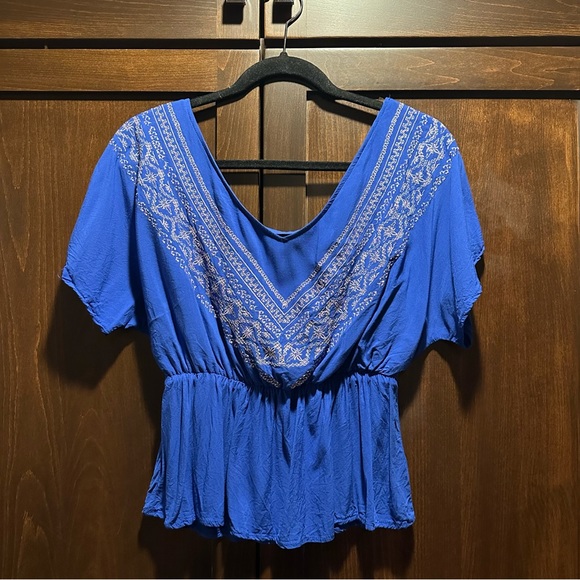 miami | Tops | Miami Cobalt Blue Blouse With Silver Embroidered Details ...